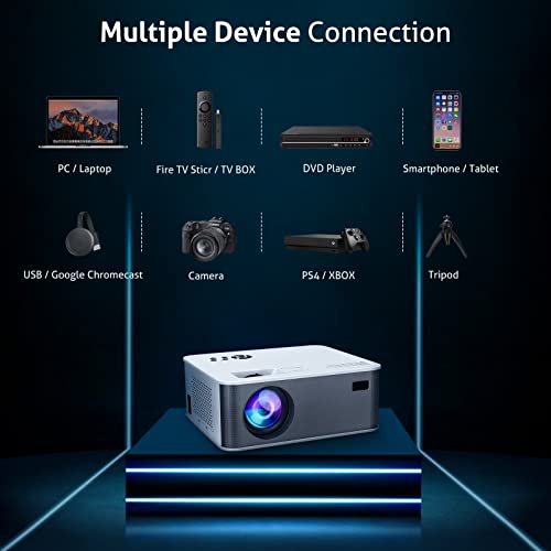 NIKISHAP Projector with WiFi and Bluetooth, Small Projector 4K Outdoor Movie Projector Short Throw, Smart Phone 1080P Projector Compatible with HDMI, VGA, USB, TV Stick, iOS, Android, PC, Laptop