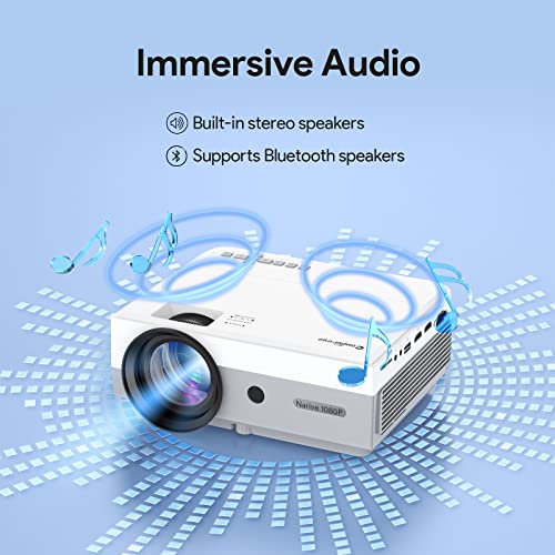 Native 1080P Projector with 5G WiFi and Bluetooth 5.0 - Caupureye Smart Movie Projector for Home & Outdoor Use, Small Proyector Compatible with iOS/Android/PC/Xbox/PS4/TV Stick