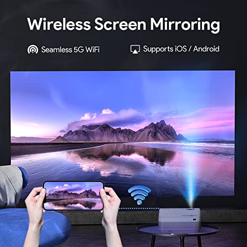 Native 1080P Projector with 5G WiFi and Bluetooth 5.0 - Caupureye Smart Movie Projector for Home & Outdoor Use, Small Proyector Compatible with iOS/Android/PC/Xbox/PS4/TV Stick