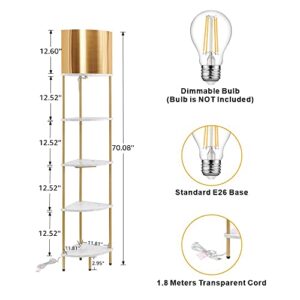 ROSEN GARDEN Corner Shelf Floor Lamp with USB Ports and Wireless Charging Station, Modern Dimmable Touch Control Floor Lamp, 4-Tier Tall Display Shelves Lamp for Living Room, Bedroom & Office