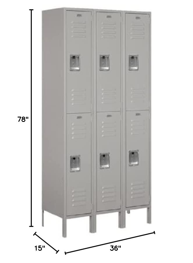 Salsbury Industries 62365GY-U Standard Metal Locker Double Tier 3 Wide 6 Feet High 15-Inch Deep Gray Unassembled Gray