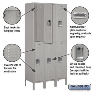 Salsbury Industries 62365GY-U Standard Metal Locker Double Tier 3 Wide 6 Feet High 15-Inch Deep Gray Unassembled Gray