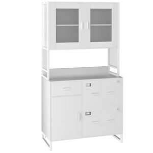 PAKASEPT 3 Drawers Lateral File Cabinet with 2 Lock, Letter/Legal/A4 Size, Large Modern Filing Cabinet Printer Stand with Doors and Storage Shelves for Home Office,White