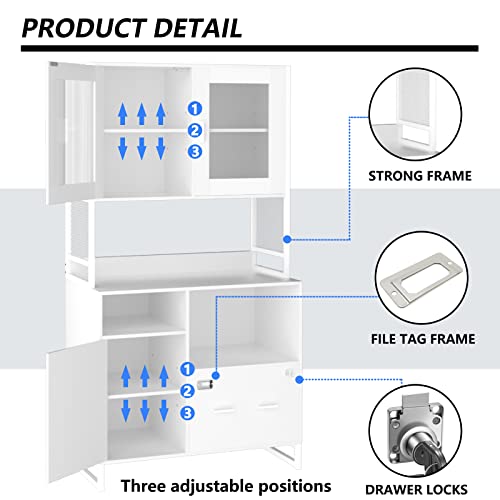 PAKASEPT 3 Drawers Lateral File Cabinet with 2 Lock, Letter/Legal/A4 Size, Large Modern Filing Cabinet Printer Stand with Doors and Storage Shelves for Home Office,White