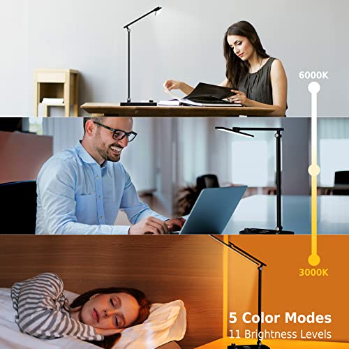 Desk Lamp,Table Lamp With Remote Control,LED Desk Lamp With 10W Wireless Charger&USB Charging Port,5 Lighting Modes,11 Brightness Levels,Knob Control,45 Min Timer,Eye-Caring Office Lamp With Adapter