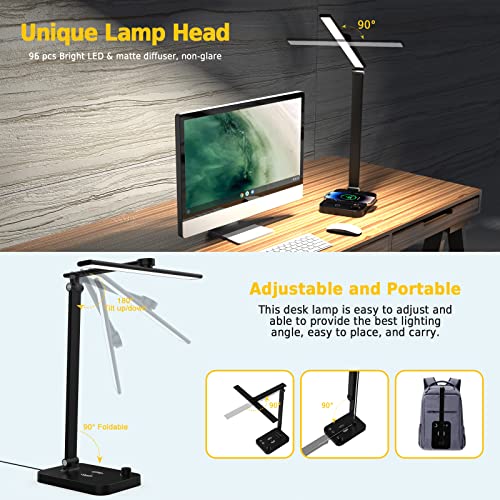 Desk Lamp,Table Lamp With Remote Control,LED Desk Lamp With 10W Wireless Charger&USB Charging Port,5 Lighting Modes,11 Brightness Levels,Knob Control,45 Min Timer,Eye-Caring Office Lamp With Adapter