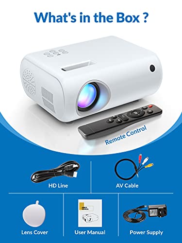 Mini Projector, CLOKOWE 2023 Upgraded Portable Projector with 7000 Lux and Full HD 1080P, Movie Projector Compatible with iOS/Android Phone/Tablet/Laptop/PC/TV Stick/Box/USB Drive/DVD/Game Console