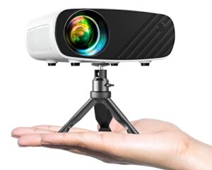 mini projector for iphone, elephas 2023 upgraded 1080p hd projector, 8000l portable projector with tripod and carry bag, movie projector compatible with android/ios/windows/tv stick/hdmi/usb