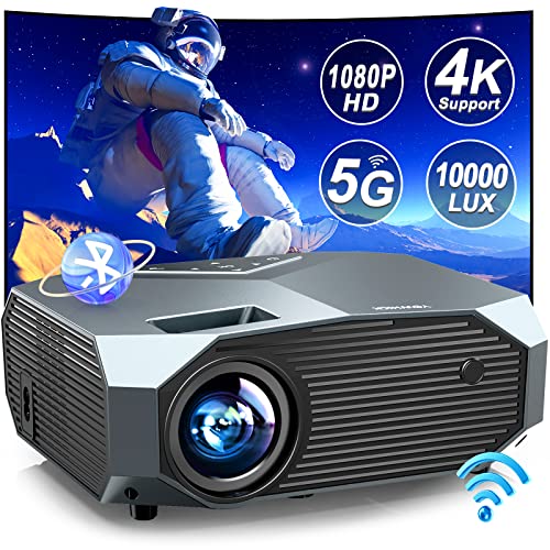 Projector with 5G WiFi & Bluetooth, YOWHICK 10000L Full HD 1080P Outdoor Portable Video Projector Support 4K, Home Theater Movie Projector Compatible with HDMI, VGA, USB, Laptop, iOS & Android Phone