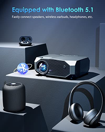 Projector with 5G WiFi & Bluetooth, YOWHICK 10000L Full HD 1080P Outdoor Portable Video Projector Support 4K, Home Theater Movie Projector Compatible with HDMI, VGA, USB, Laptop, iOS & Android Phone