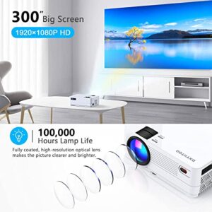 Native 1080P Projector with WiFi and Two-Way Bluetooth, Full HD Movie Projector for Outdoor Movies, 300" Display Projector 4k Home Theater, Compatible with iOS/Android/PC/XBox/PS4/TV Stick/HDMI/USB