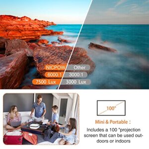 Outdoor Projector, Mini Projector with 100" Screen, 1080P and 240" Supported Movie Projector 7500 L Portable Home Video Projector Compatible with Smartphone/TV Stick/PS5/PC/Laptop