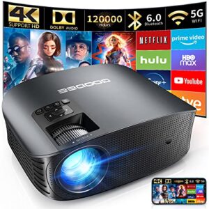 goodee projector 4k with wifi and bluetooth supported, fhd 1080p mini projector for outdoor moives, 5g video projector for home theater dolby audio zoom portable projector tv stick ppt (yg600 plus)