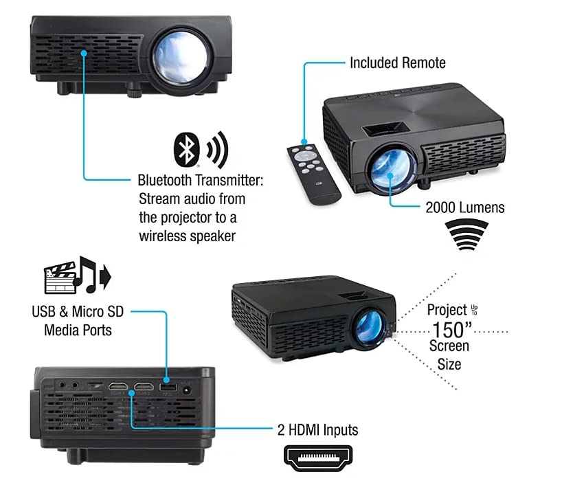 Pop-Up Movie Theater Kit with Projector BT Speaker and Screen 1080i 120'' HDMI