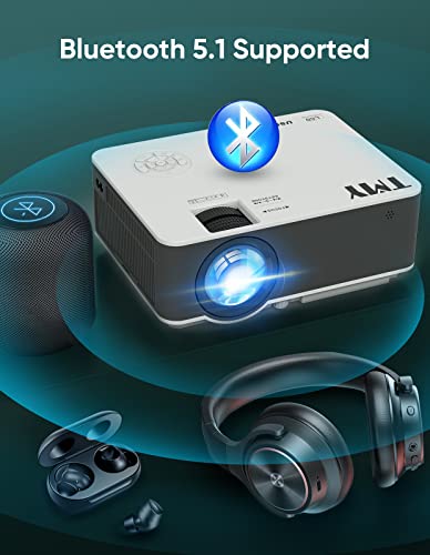 TMY Native 1080P Projector with 5G WiFi and Bluetooth 5.1, 320ANSI 4K Supported Mini Projector, Portable Projector Compatible with TV Stick/Phone/PC/DVD/HDMI/AV/USB/SD, Outdoor Movie Projector