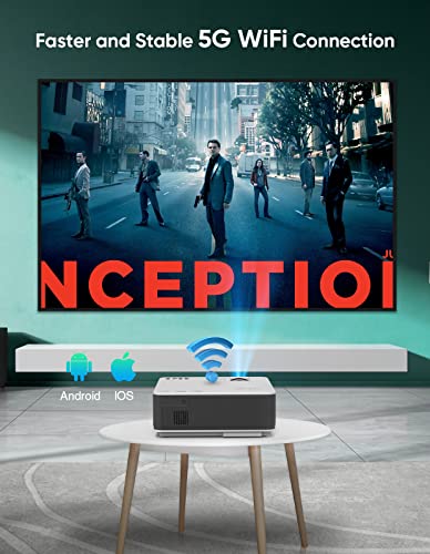 TMY Native 1080P Projector with 5G WiFi and Bluetooth 5.1, 320ANSI 4K Supported Mini Projector, Portable Projector Compatible with TV Stick/Phone/PC/DVD/HDMI/AV/USB/SD, Outdoor Movie Projector