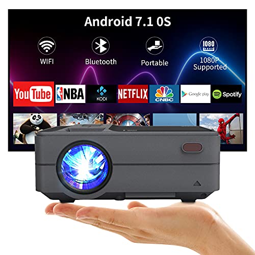 HD Mini Smart TV Projector 2022 Upgraded Portable Projector with WiFi Bluetooth 1080P Movie Projectors Wireless Screen Cast Compatible with Smartphone HDMI USB AV, for Home Cinema & Outdoor