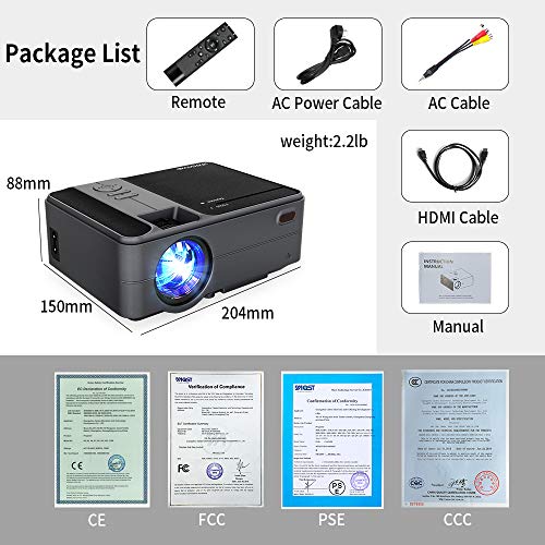 HD Mini Smart TV Projector 2022 Upgraded Portable Projector with WiFi Bluetooth 1080P Movie Projectors Wireless Screen Cast Compatible with Smartphone HDMI USB AV, for Home Cinema & Outdoor