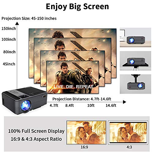 HD Mini Smart TV Projector 2022 Upgraded Portable Projector with WiFi Bluetooth 1080P Movie Projectors Wireless Screen Cast Compatible with Smartphone HDMI USB AV, for Home Cinema & Outdoor