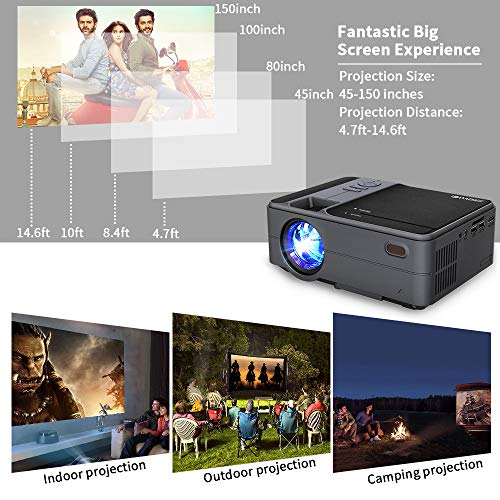 HD Mini Smart TV Projector 2022 Upgraded Portable Projector with WiFi Bluetooth 1080P Movie Projectors Wireless Screen Cast Compatible with Smartphone HDMI USB AV, for Home Cinema & Outdoor