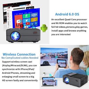 HD Mini Smart TV Projector 2022 Upgraded Portable Projector with WiFi Bluetooth 1080P Movie Projectors Wireless Screen Cast Compatible with Smartphone HDMI USB AV, for Home Cinema & Outdoor