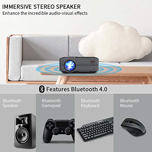 HD Mini Smart TV Projector 2022 Upgraded Portable Projector with WiFi Bluetooth 1080P Movie Projectors Wireless Screen Cast Compatible with Smartphone HDMI USB AV, for Home Cinema & Outdoor