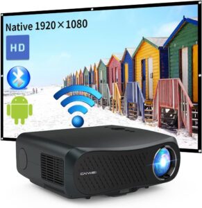 5g wifi projector native 1080p bluetooth smart projectors 4k supported, 10,000 high lumen & 300” display projector indoor outdoor movie party office, compatible with android/ios/laptop/dvd/tv stick