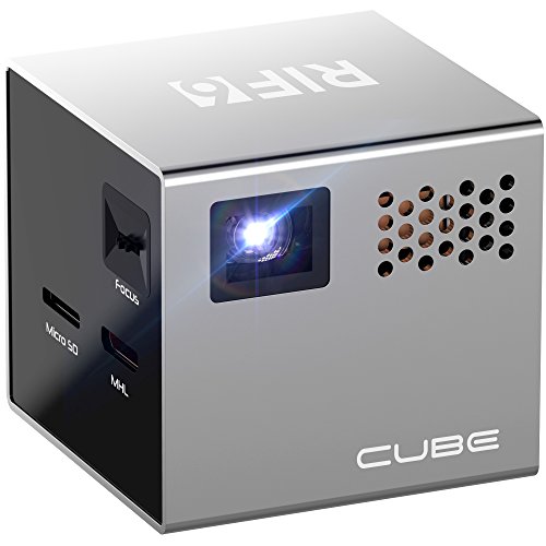 RIF6 CUBE Mini Projector - 2 inch Portable Handheld Projector Screen with Built In Speakers and HDMI Input for SmartPhone, Gaming and Home Movie Theater - Pocket Video Projectors with Full LED Display