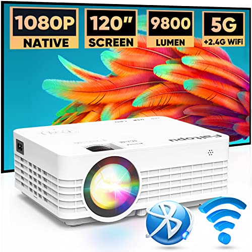 Native 1080P 5G WiFi Bluetooth Projector, Faltopu 9800lumen [120'' Screen Included] 300ANSI Outdoor Mini Movie Projector with WiFi and Bluetooth, Compatible with iOS/Android, TV Stick, HDMI