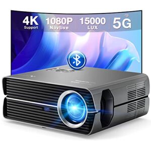 projector with wifi and bluetooth, asakuki native 1080p 4k support 450 ansi outdoor movie proyector, indoor home theater video projector w/portable bag, compatible with tv stick/phone/iphone/laptop