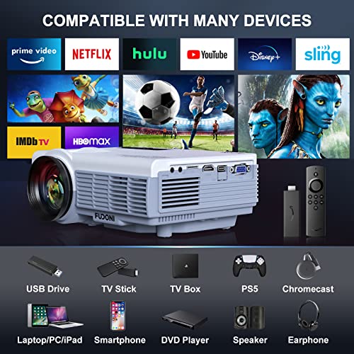 Projector with WiFi and Bluetooth, 5G WiFi Native 1080P 9500L 4K Supported, FUDONI Portable Outdoor Projector with Screen for Home Theater, Compatible with HDMI/USB/PC/TV Box/iOS and Android Phone