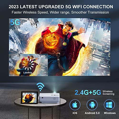 Projector with WiFi and Bluetooth, 5G WiFi Native 1080P 9500L 4K Supported, FUDONI Portable Outdoor Projector with Screen for Home Theater, Compatible with HDMI/USB/PC/TV Box/iOS and Android Phone