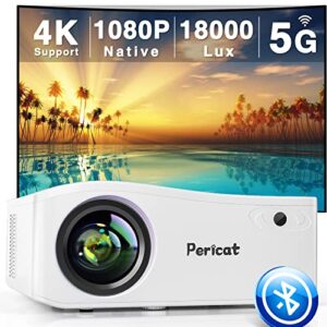 5g wifi bluetooth projector, native 1080p outdoor movie projector with 350″ display, 18000l home theater video projector 4k supported, led video projector compatible with tv stick, phone/pc