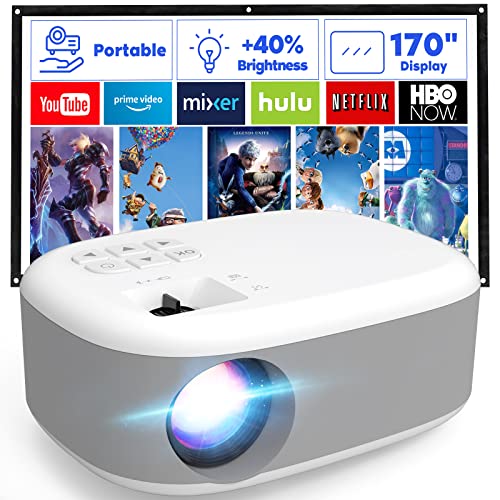 Mini Projector, Portable Projector for iPhone, Full HD 1080P Supported Movie Projector, Portable Video Projector Compatible with TV Stick, Phone, HDMI, USB, TF