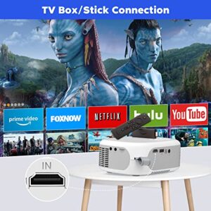 Mini Projector, Portable Projector for iPhone, Full HD 1080P Supported Movie Projector, Portable Video Projector Compatible with TV Stick, Phone, HDMI, USB, TF