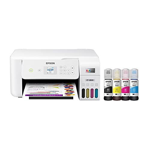 Epson EcoTank ET-2800 Wireless Color All-in-One Cartridge-Free Supertank Printer with Scan and Copy â€“ The Ideal Basic Home Printer - White