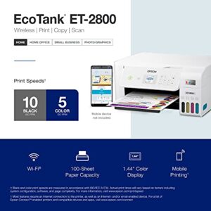 Epson EcoTank ET-2800 Wireless Color All-in-One Cartridge-Free Supertank Printer with Scan and Copy â€“ The Ideal Basic Home Printer - White