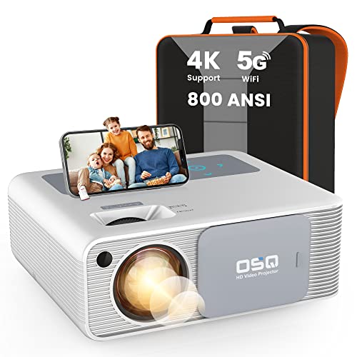 5G WiFi 1080P Projector 4K Supported - OSQ 800 ANSI HD Outdoor Movie with Bluetooth, 4P & ±50° Keystone, Zoom 50%, 300'' Home Cinema Video Support PPT, PS4, TV Stick, Laptop, Phone, white (O-410)