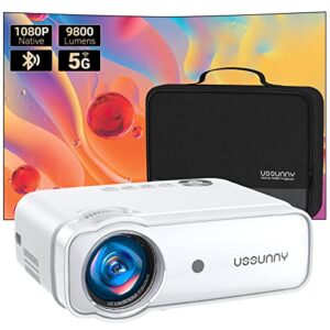 native 1080p projector with 5g wifi and bluetooth, ussunny 9800l hd movie projector outdoor home theater led video portable 300” display projector for phone wireless connection