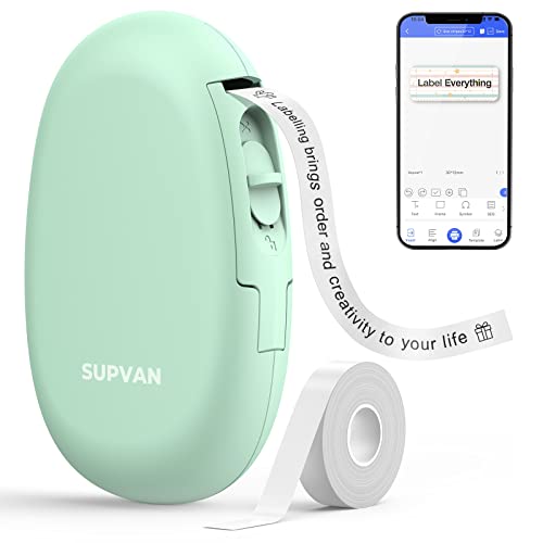 SUPVAN Label Makers E10 Mini Bluetooth Label Printer Wireless Labeler Label Maker Machine with Tape Multiple Templates Available Labelmaker for Office Organization Home Kitchen Storage Green