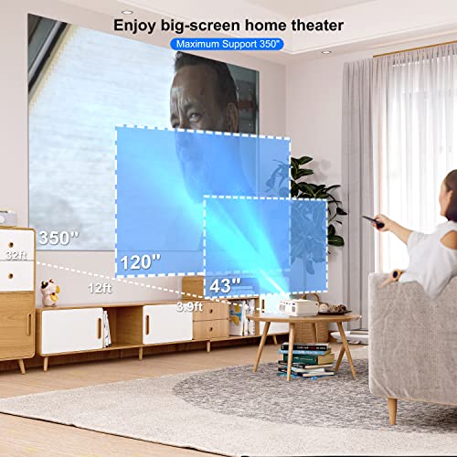 Projector with WiFi and Bluetooth, Native 1080P/12000 Lumen Outdoor Movie Projector with 120‘’ Screen, 4K & 300'' Display Support, Phone Video Projector Compatible with iOS/Android/TV Stick /Win/PS5