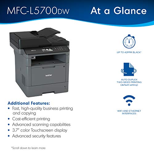 Brother Monochrome Laser Multifunction All-in-One Printer, MFC-L5700DW, Flexible Network Connectivity, Mobile Printing & Scanning, Duplex Printing, Amazon Dash Replenishment Ready, Black