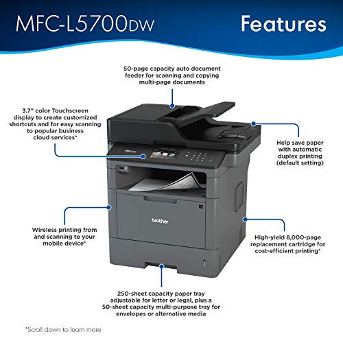 Brother Monochrome Laser Multifunction All-in-One Printer, MFC-L5700DW, Flexible Network Connectivity, Mobile Printing & Scanning, Duplex Printing, Amazon Dash Replenishment Ready, Black