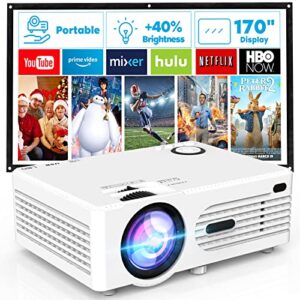 mini projector, aokang 7500 lumens hd portable projector 1080p full hd supported, movie projector compatible with smartphone & tablet tv stick laptop hdmi usb av, white