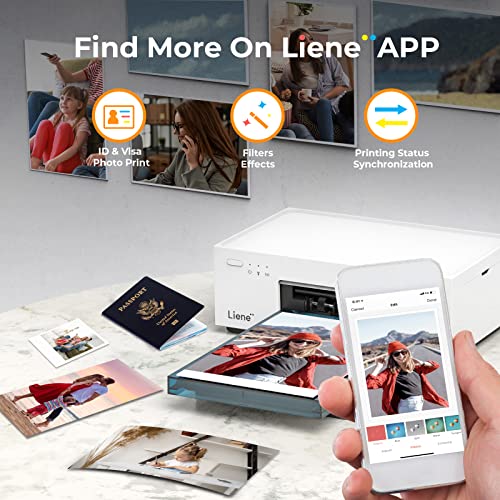 Liene 4x6'' Photo Printer, Photo Printer (100 Sheets), Full-Color Photo, Portable Instant Photo Printer for iPhone, Thermal Dye Sublimation, Wi-Fi Picture Printer w/ 100 Sheets Paper & 3 Cartridges