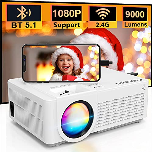 Projector with WiFi and Bluetooth 5.1, 2023 Upgraded 9000 Lux 1080P Full HD Supported, Portable Outdoor Projector Mini Projector Compatible with Smartphone HDMI USB AV AUX VGA