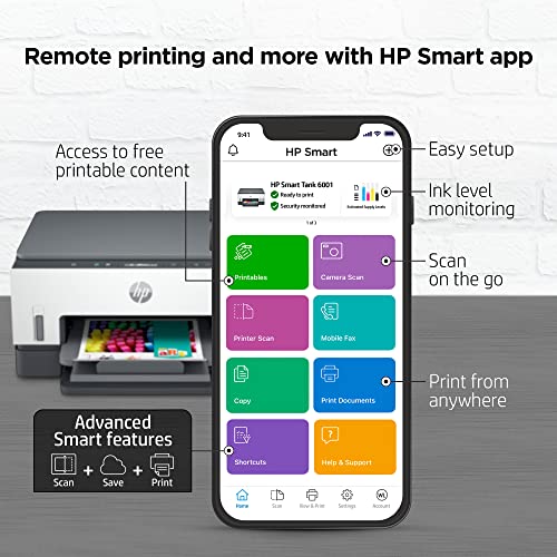 HP Smart -Tank 6001 Wireless All-in-One Cartridge-free Ink Printer, up to 2 years of ink included, mobile print, scan, copy (2H0B9A)