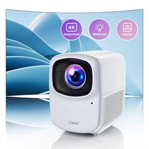 liene native 1080p projector outdoor/indoor smart mini projector, 400 ansi 9500 lumen 4k supported, mini projector with 360 degree surround sound, dust-proof, compatible with tv stick, ios, android