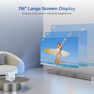 Liene Native 1080P Projector Outdoor/Indoor Smart Mini Projector, 400 ANSI 9500 Lumen 4K Supported, Mini Projector with 360 Degree Surround Sound, Dust-Proof, Compatible with TV Stick, iOS, Android