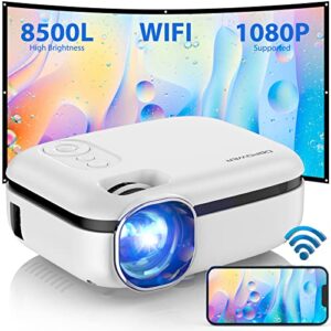 dbpower wifi mini projector, 8500l wifi projector 1080p full hd supported & 240″ display video projector, mini portable projector movie projector compatible w/phone/tv stick/laptop/pc/ps4